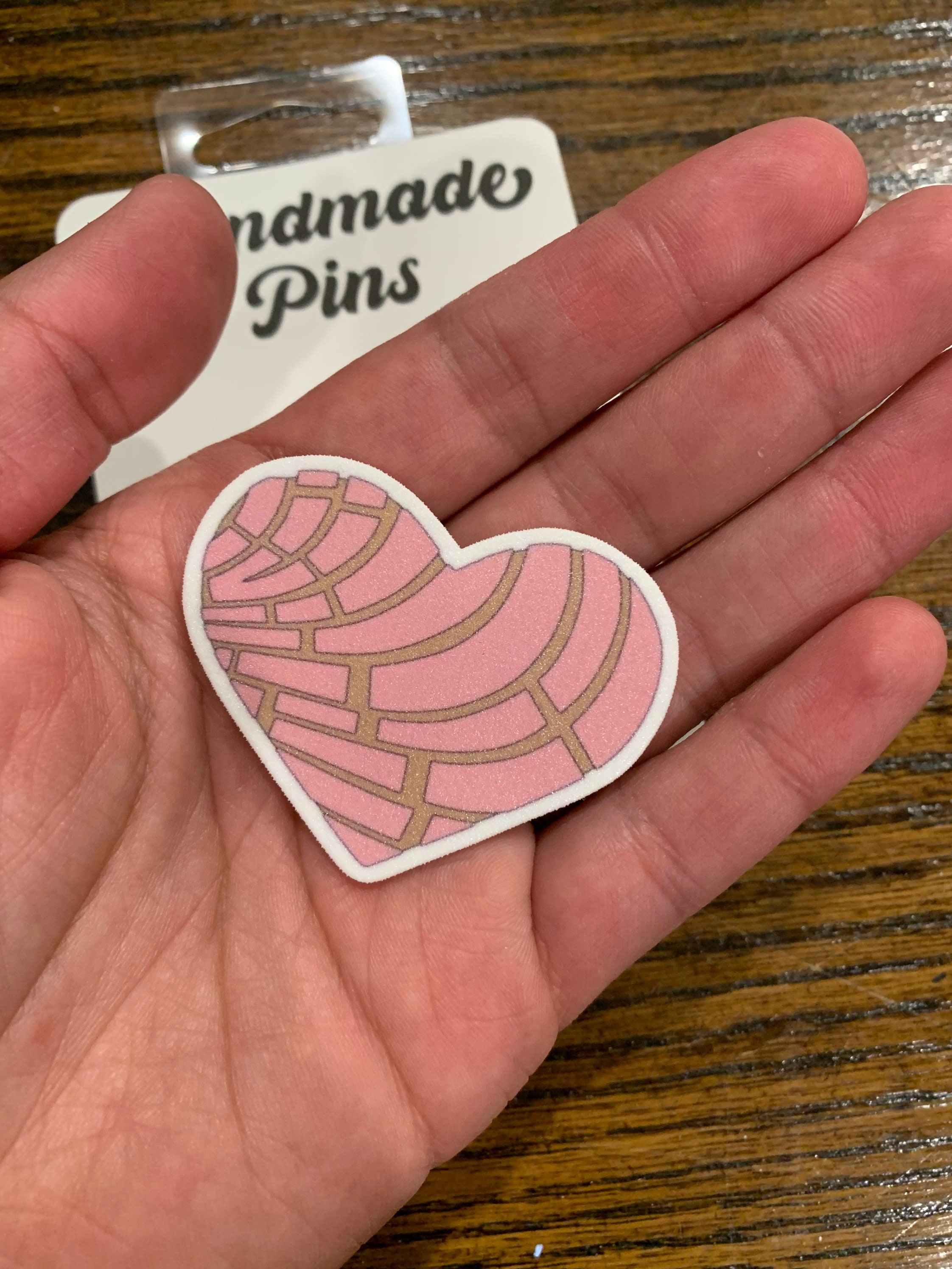 Pink Concha hard plastic pin handmade | Etsy