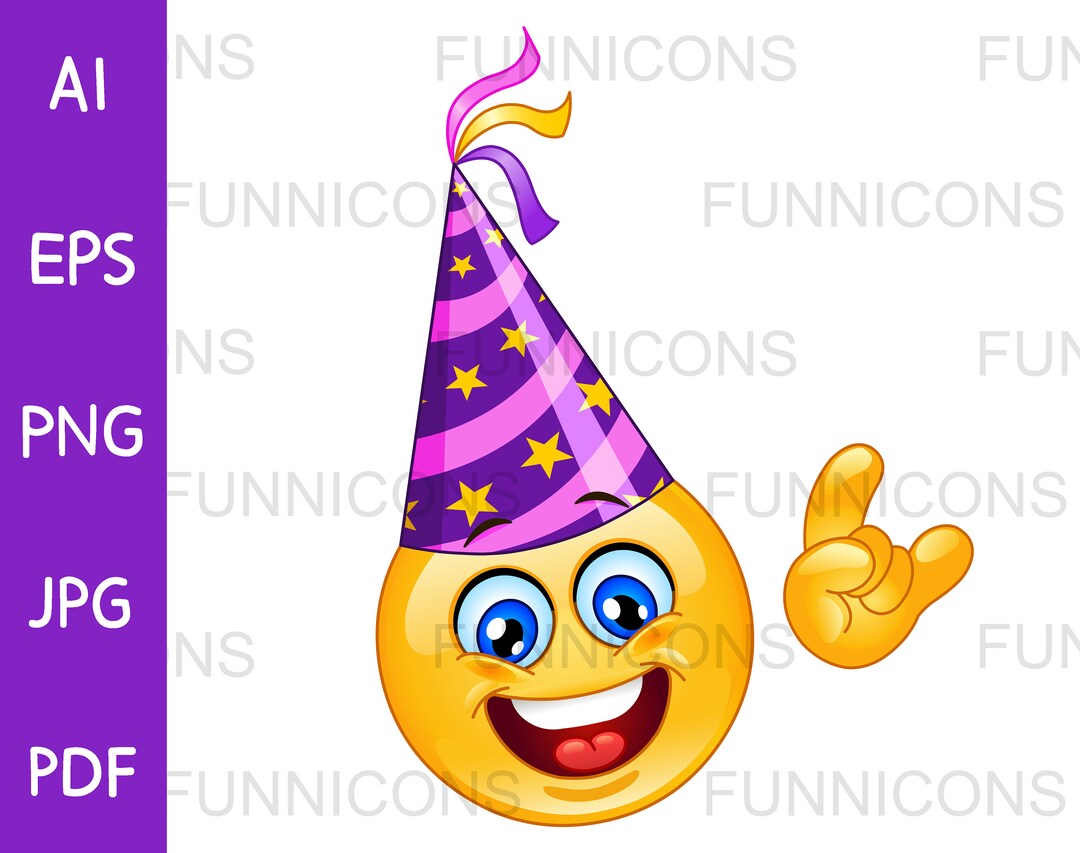 Clipart Cartoon of a Happy Emoticon Wearing Party Hat and Showing the ...