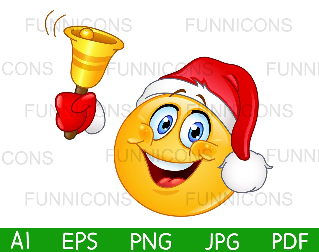 Christmas Clipart Cartoon of an Emoticon With Santa’s Hat Ringing a ...