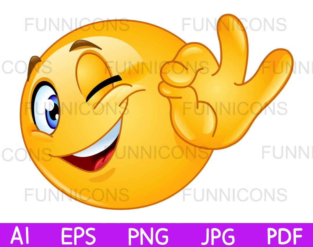 Clipart Cartoon of a Winking Emoticon Showing Ok Sign, Ai Eps Png Jpg ...