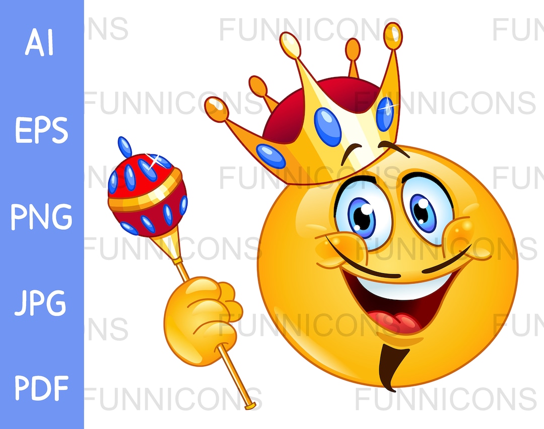 Clipart Cartoon of a Happy King Emoticon With Crown and Scepter, Ai Eps ...