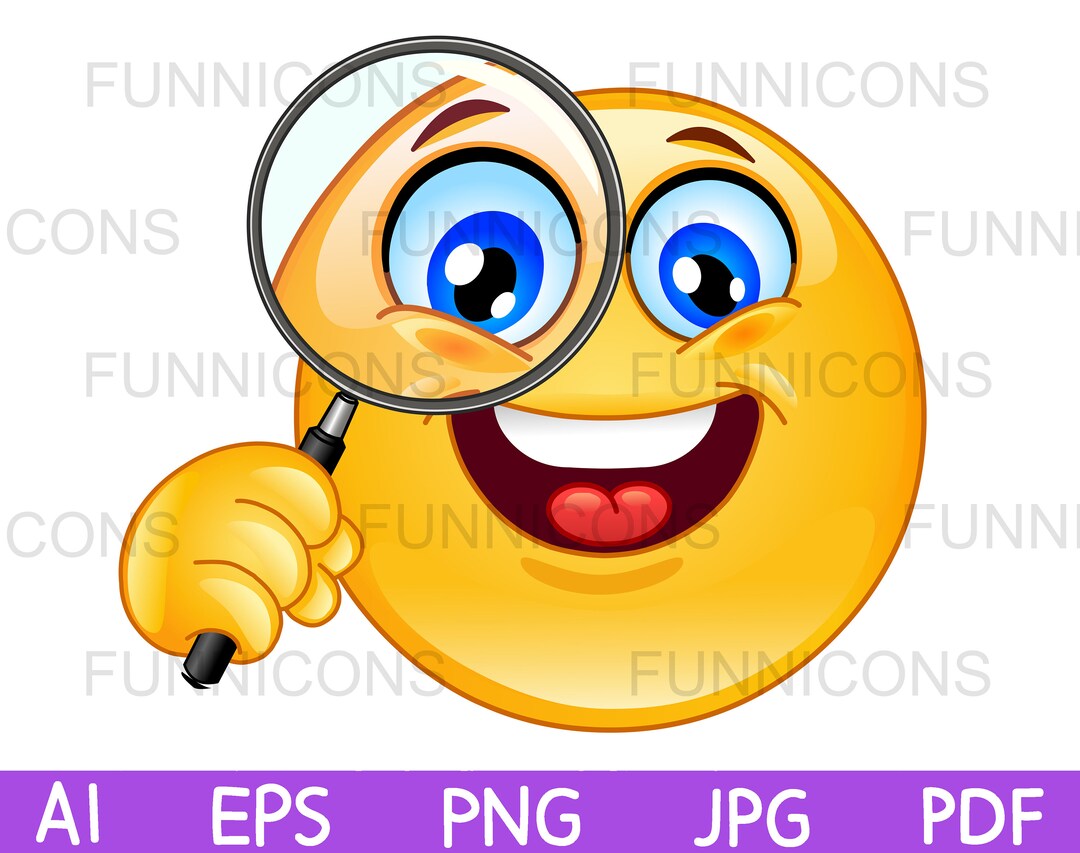 Clipart of a Happy Emoticon Holding up a Magnifying Glass, Search ...