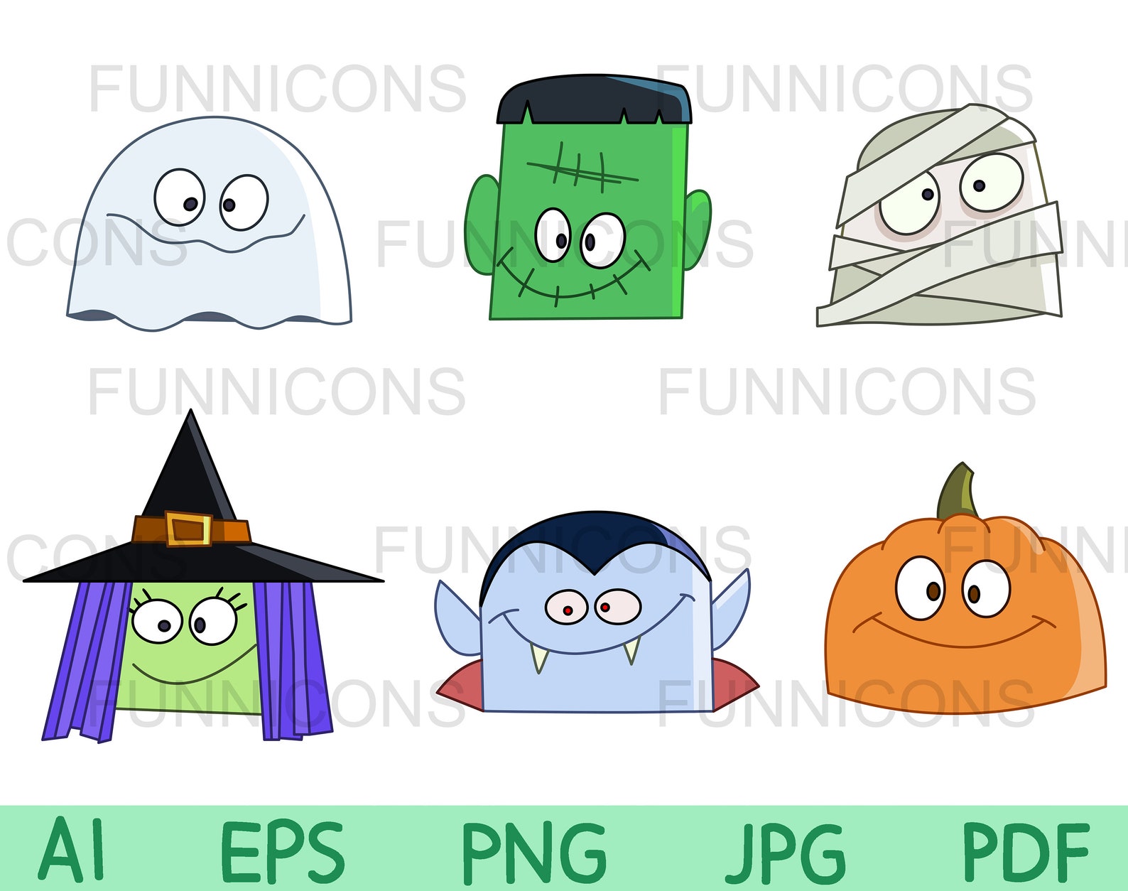 Halloween Faces Vector Clipart Bundle Ai Eps Png Pdf and Jpg | Etsy