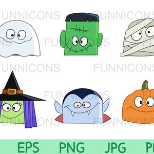 Halloween Faces Vector Clipart Bundle, Ai Eps Png Pdf and Jpg Files ...