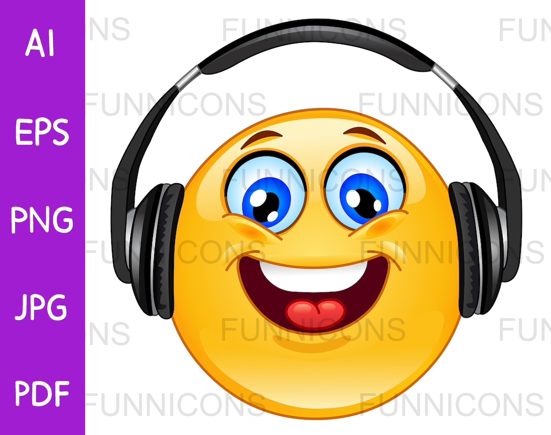Clipart Cartoon of a Happy Emoticon Wearing Headphones, Ai Eps Png Jpg ...