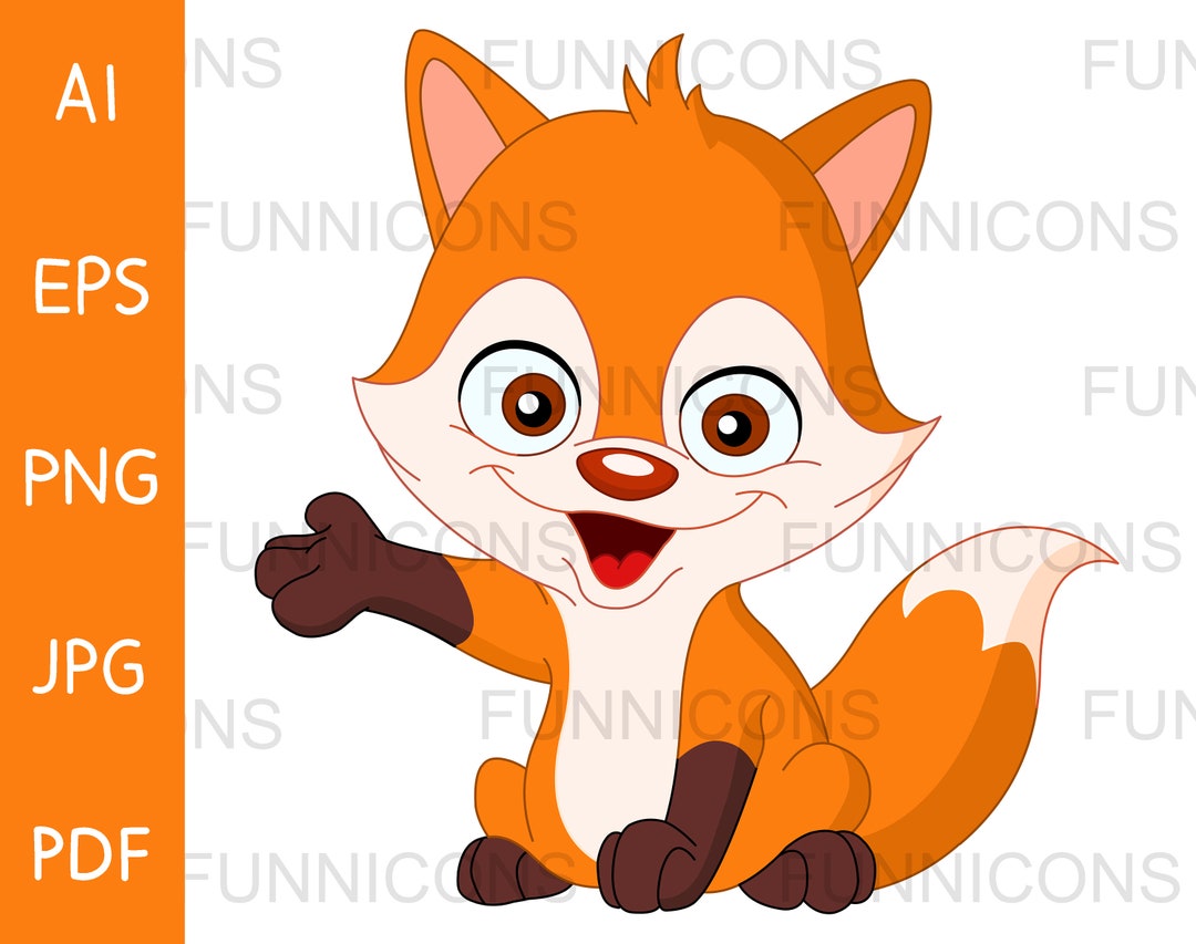 Clipart Cartoon of a Happy Baby Fox Presenting With His Paw, Ai Eps Png ...
