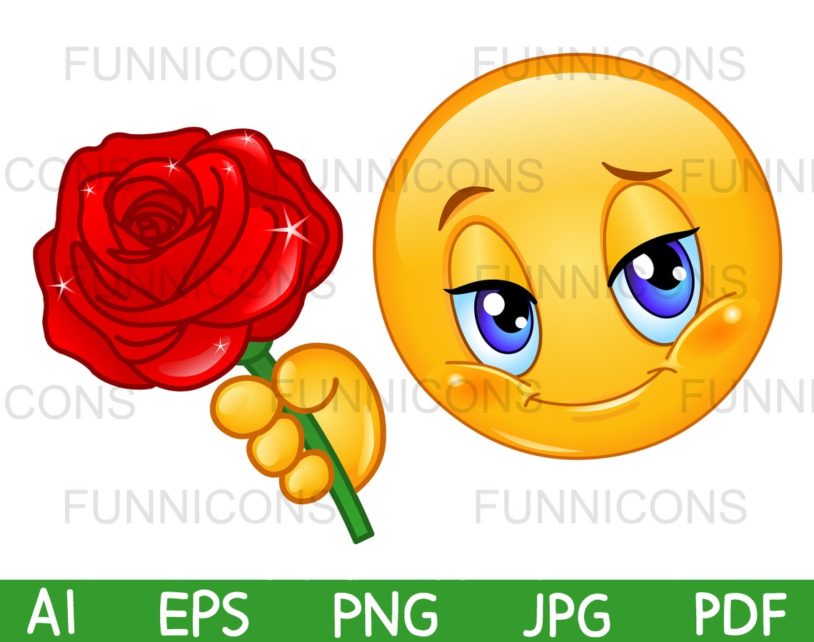 Clipart Cartoon of an Emoticon Giving a Red Rose, Ai Eps Png Jpg and ...