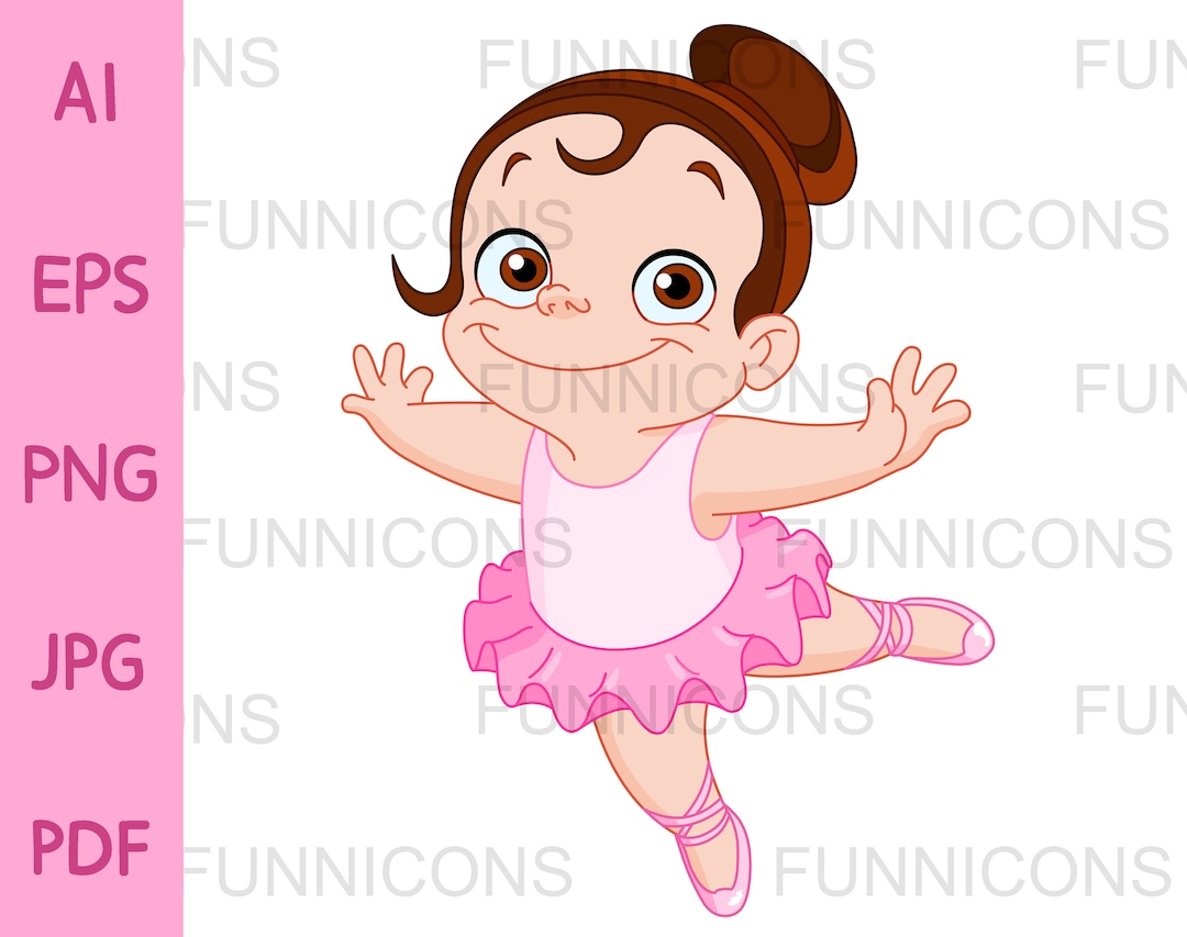 Clipart Cartoon of a Young Girl Dancing Ballet, Little Ballerina, Ai ...