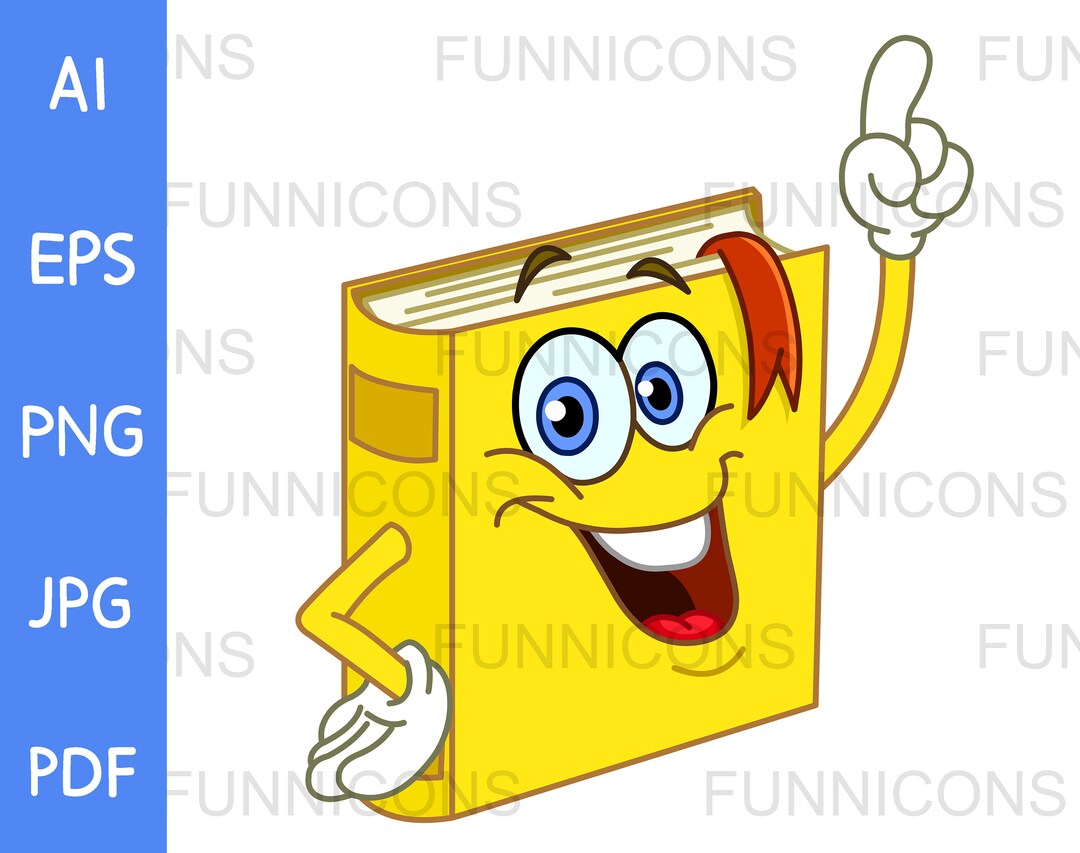 Clipart Cartoon of a Happy Book Character Pointing With His Finger With ...
