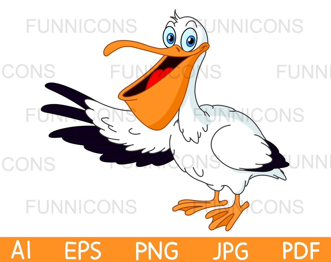 Clipart Cartoon of a Happy Pelican Presenting With His Wing, Ai Eps Png ...