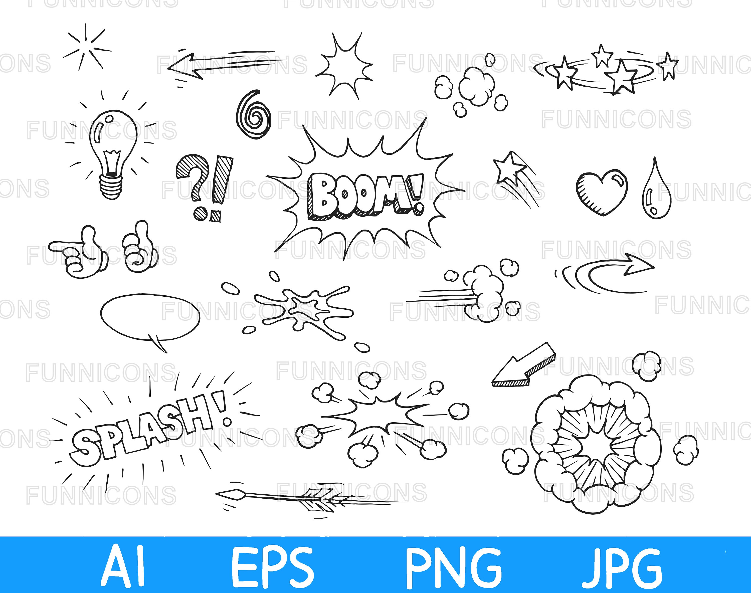 Bundle Hand Drawn Comic Elements Doodles Ai Eps Png and Jpg - Etsy Israel