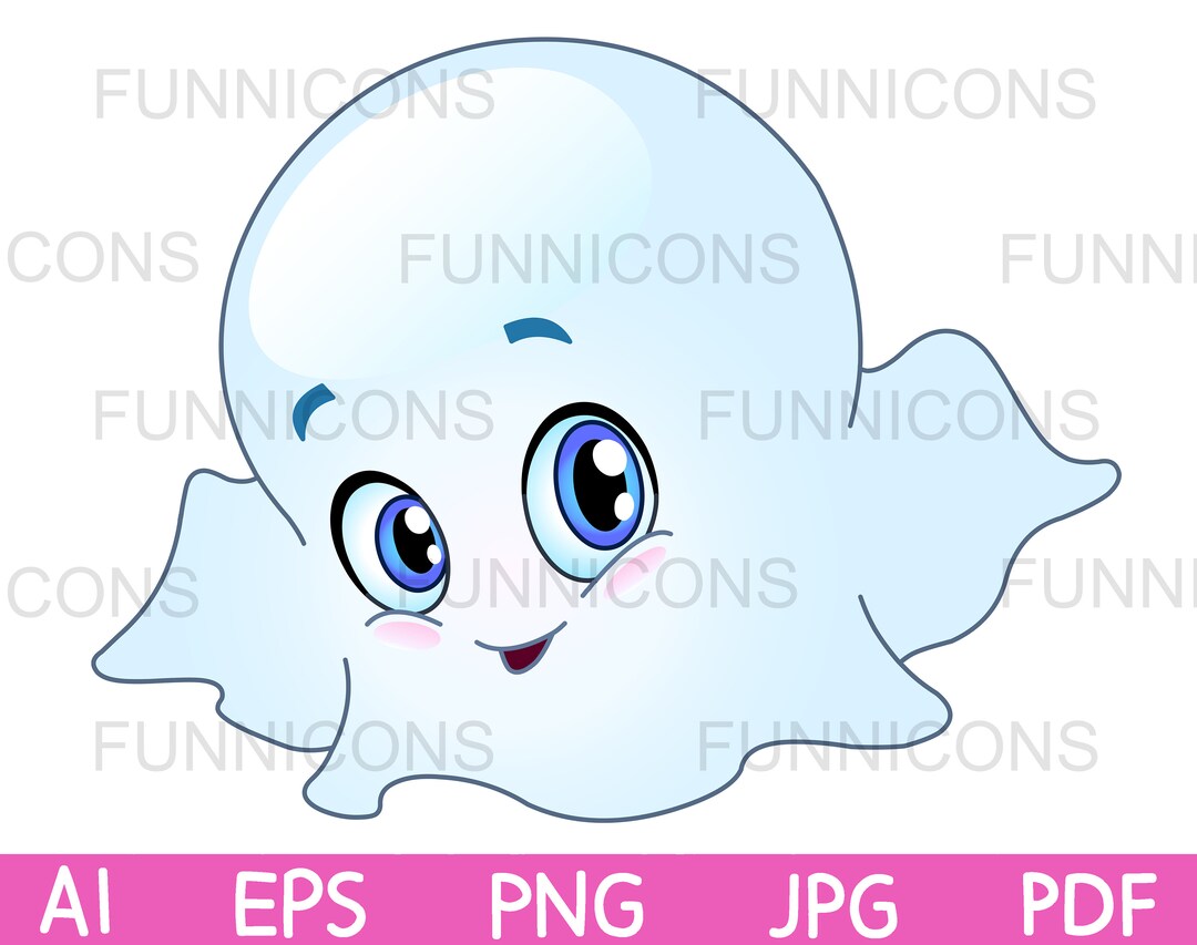 Halloween Clipart Cartoon of a Happy Baby Ghost With Blue Eyes, Ai Eps ...