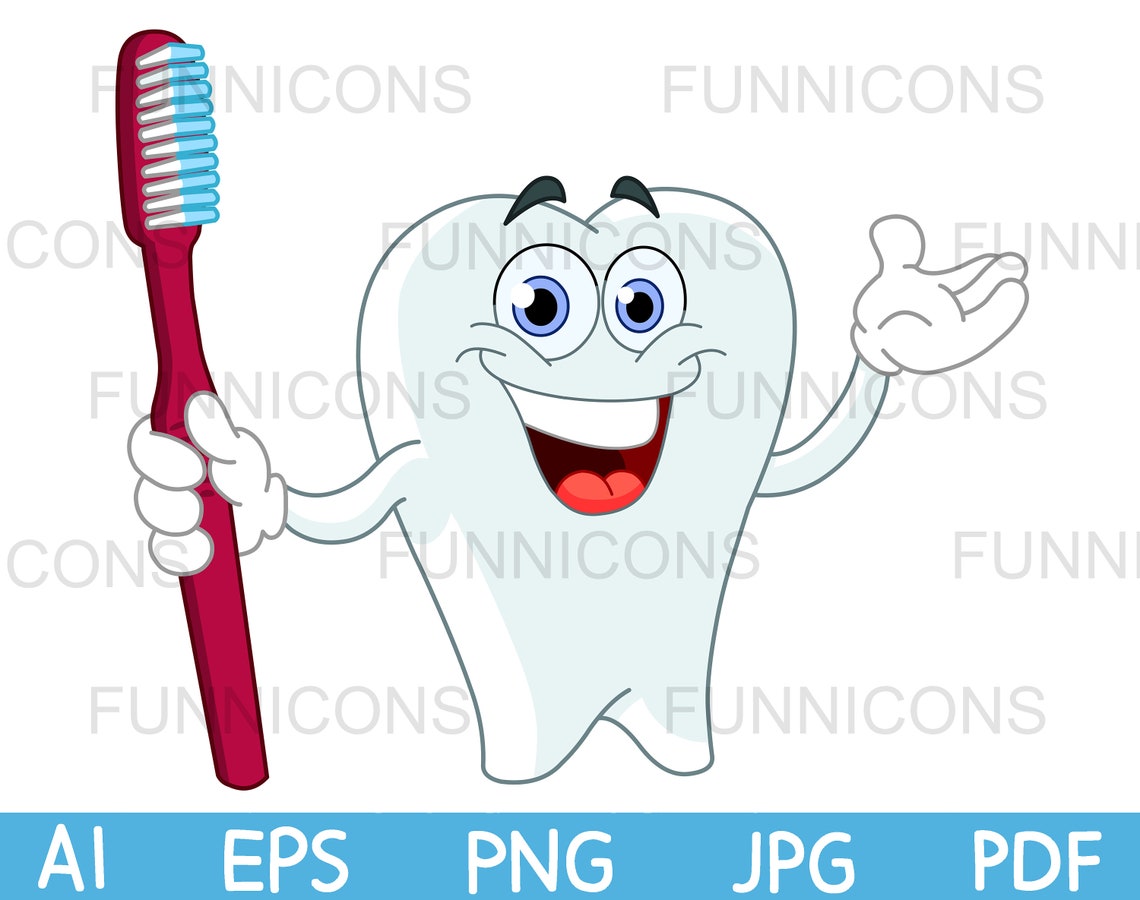 Clipart Cartoon of a Smiling Tooth Holding a Toothbrush and Presenting ...