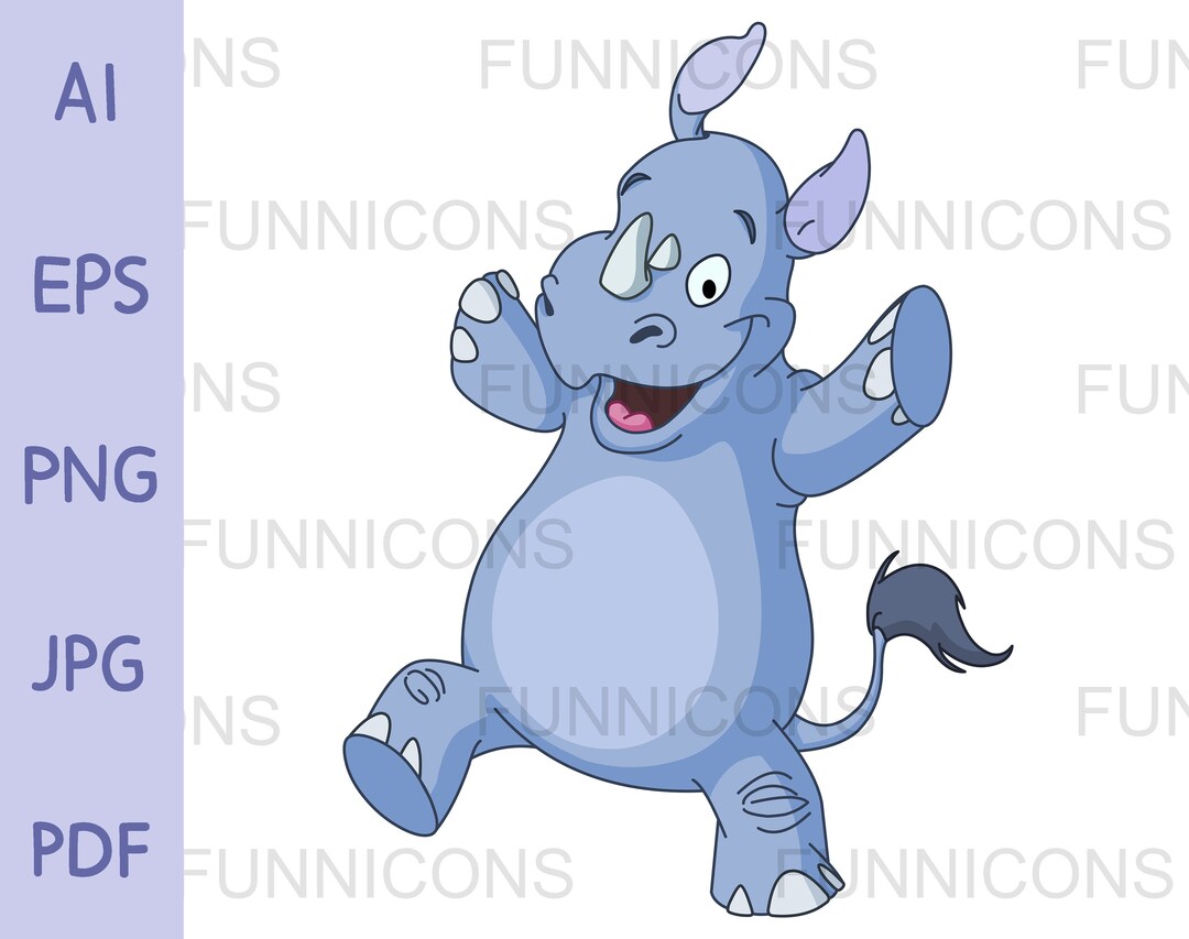 Clipart Cartoon of a Happy Rhino Dancing, Animal Illustration, Ai Eps ...