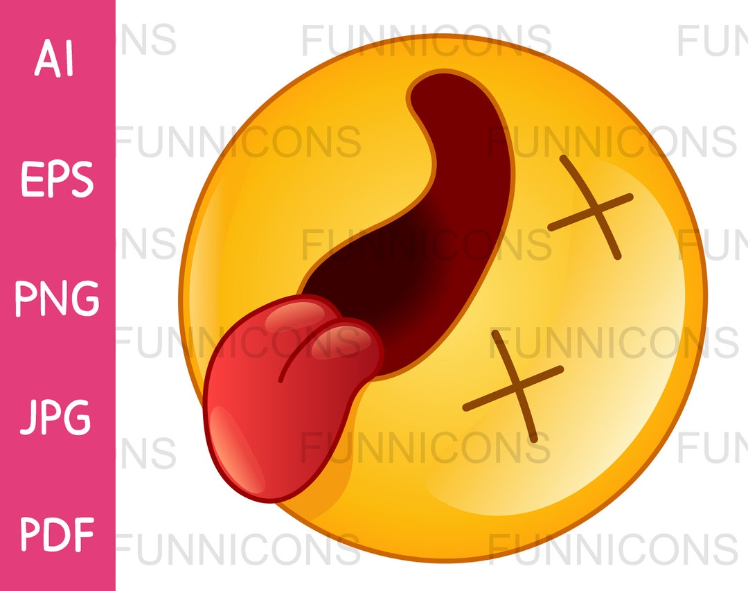 Clipart Cartoon of Dead Emoticon Lying on Back Open Mouth Tongue Out ...