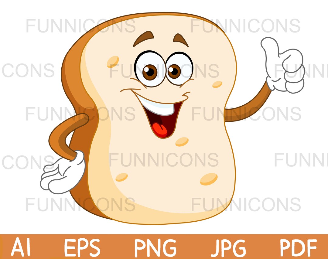 Clipart Cartoon of a Happy Bread Slice Showing Thumb Up, Ai Eps Png Jpg ...