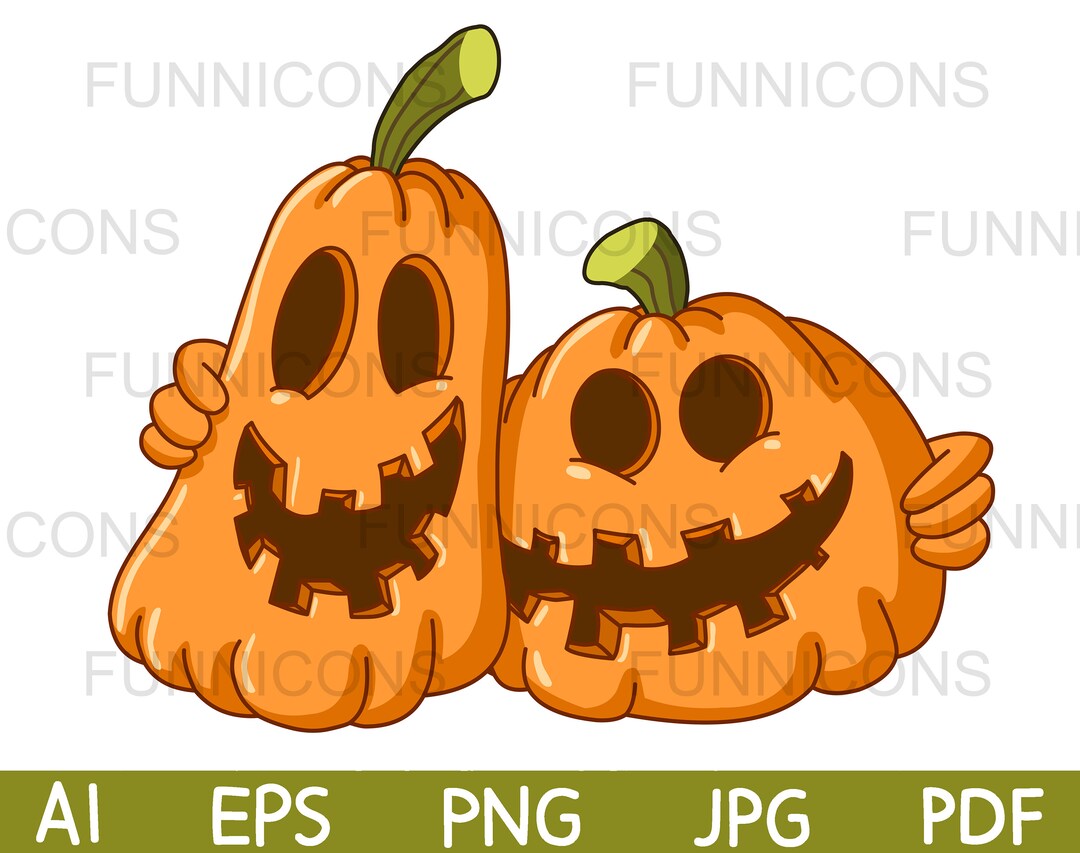 Halloween Clipart Cartoon of a Happy Jack O Lantern Pumpkins Hugging ...