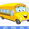 Clipart Cartoon of a Cute Yellow School Bus, Ai Eps Png Jpg and Pdf ...