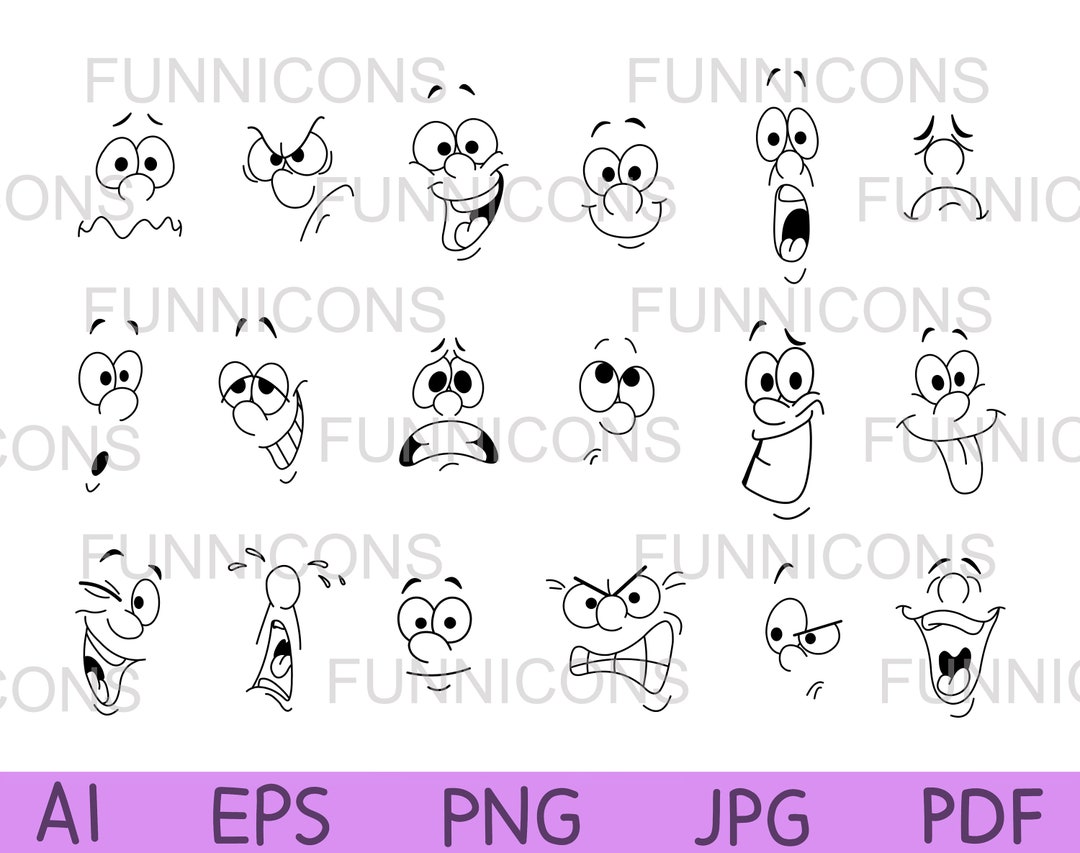 Clipart Big Bundle of Facial Face Expressions Cartoon Vector Set, Ai ...