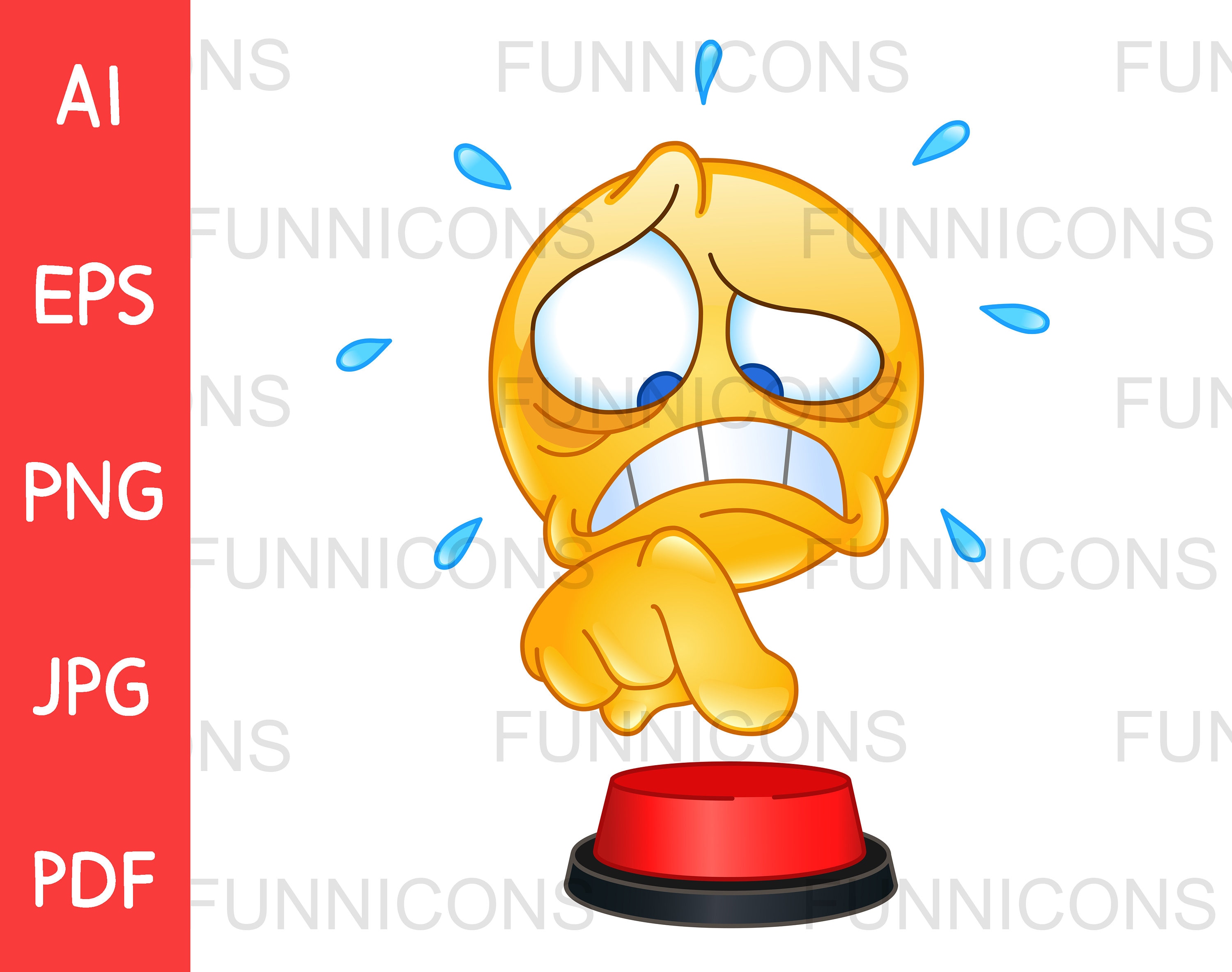 Clipart Cartoon of a Stressed Emoticon About to Push the Red Button, Ai ...