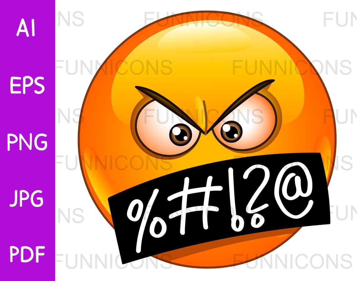 Clipart Cartoon of an Emoticon Face With Grawlixes Symbols on Mouth, Ai ...