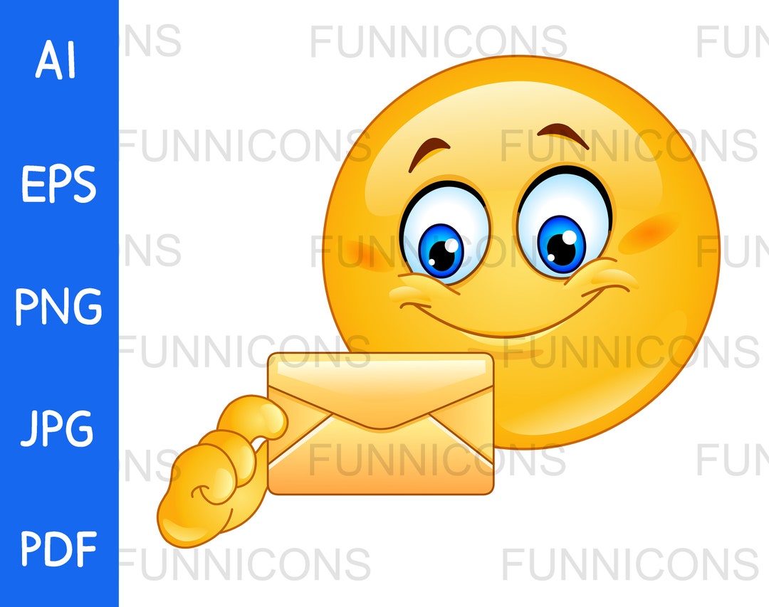 Clipart Cartoon of a Smiling Emoticon Holding a Letter Envelope, Ai Eps ...