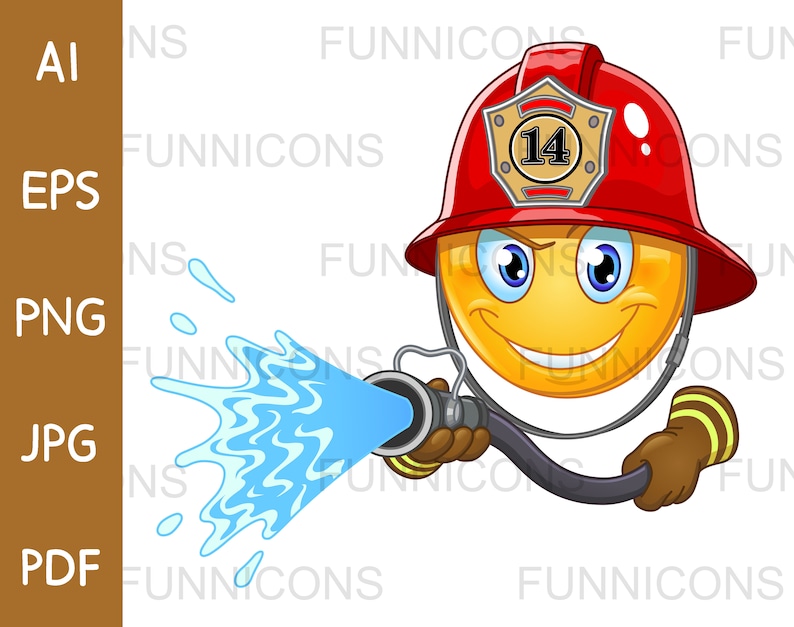 Clipart Cartoon of a Happy Fireman Emoticon Using a Hose, Ai Eps Png ...