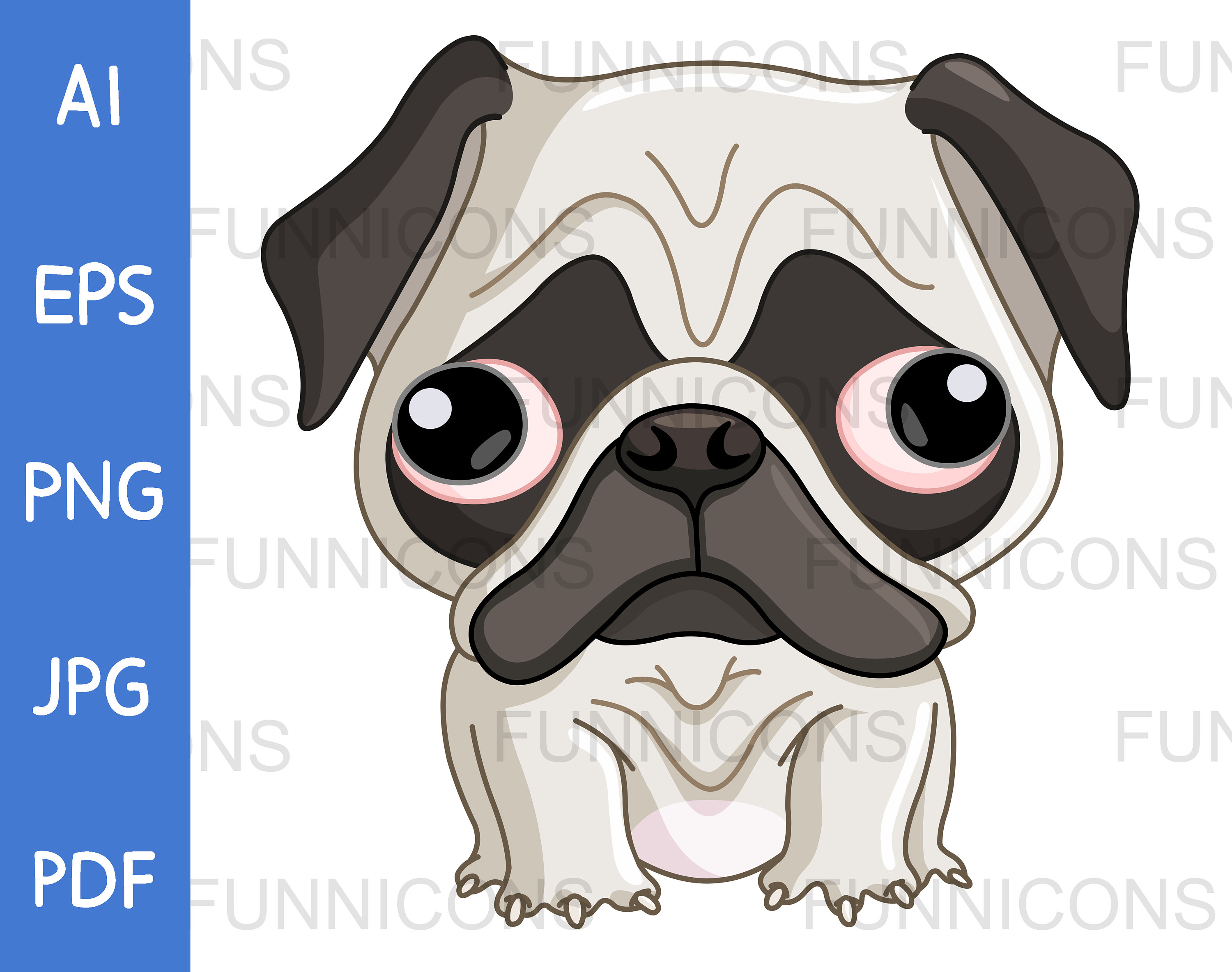 Dibujos animados clipart de un perro cachorro pug con ojos - Etsy México