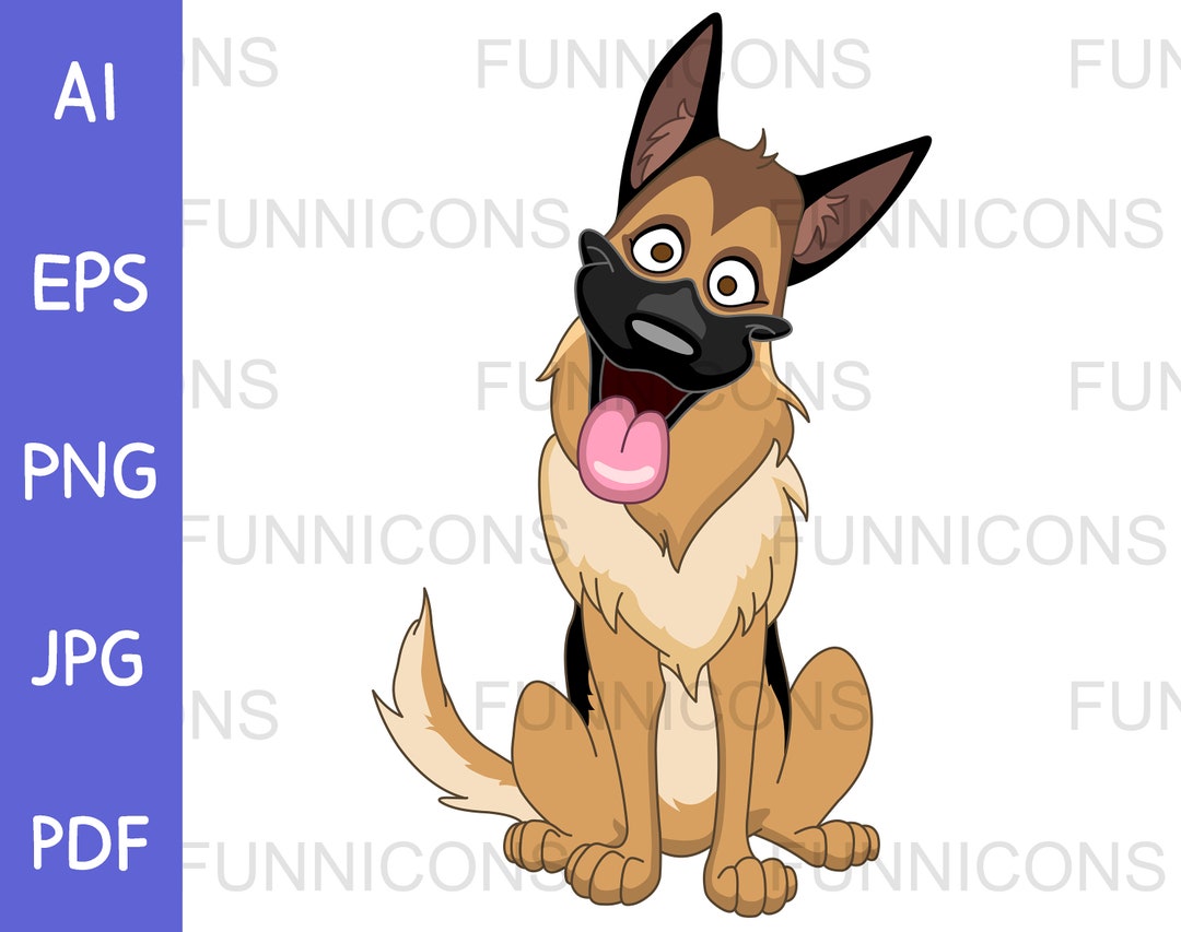 Clipart Cartoon of Happy German Shepherd Dog Sitting With Tongue Out ...