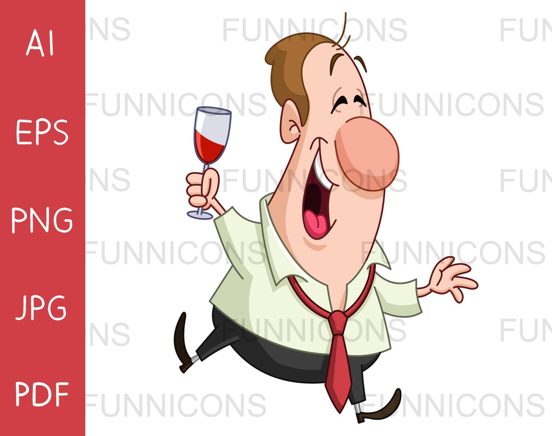 New Year Clipart of a Cartoon Happy Drunk Business Man Holding a Wine ...