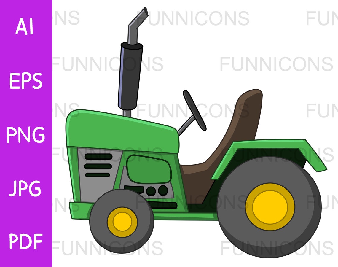 Clipart Cartoon of a Green Tractor Cartoon, Vehicle Illustration, Ai ...
