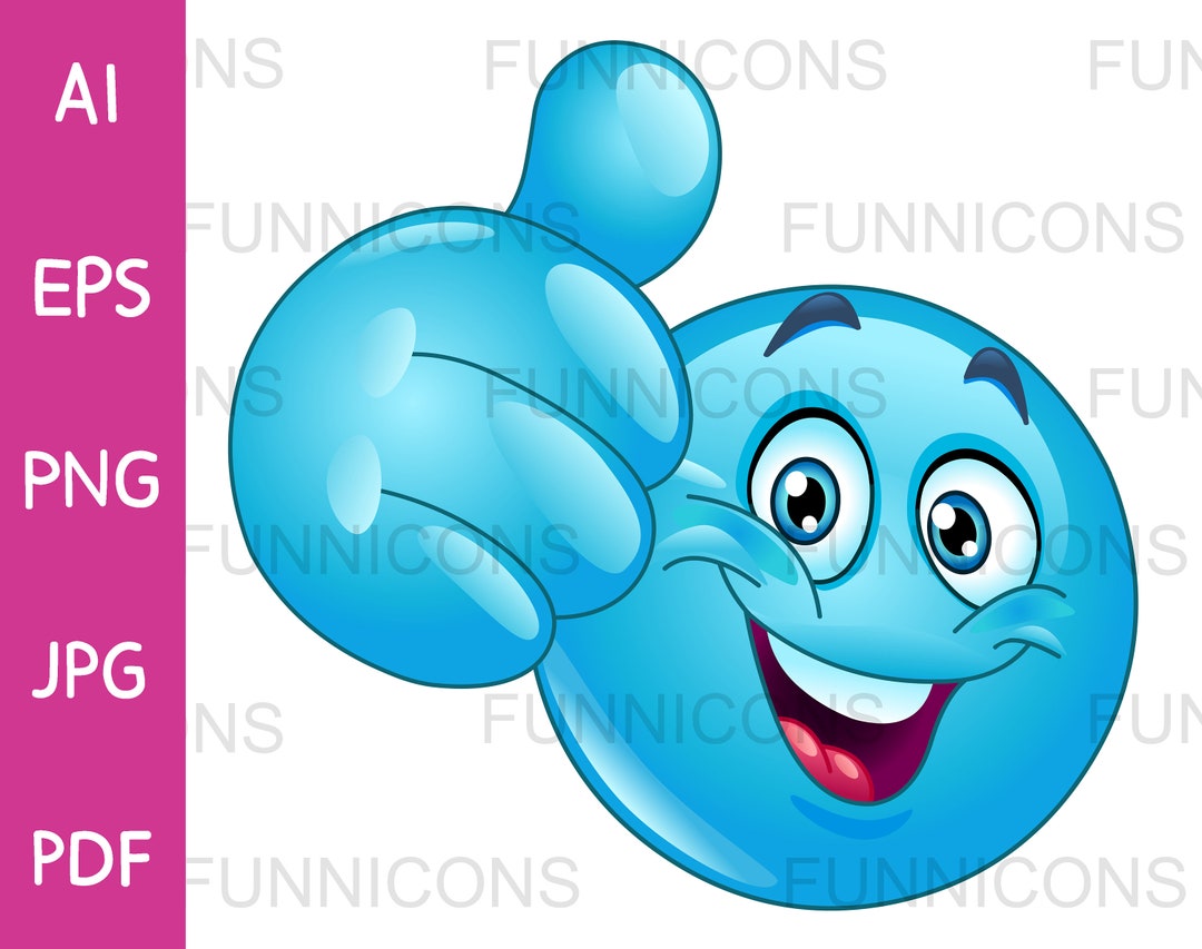 Clipart Cartoon of a Happy Blue Emoticon Showing Thumb Up, Like Gesture ...