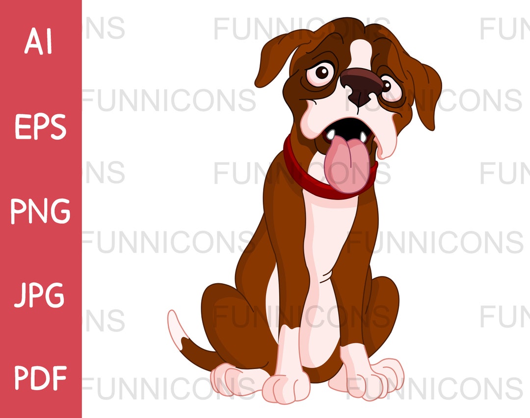 Clipart Cartoon of a Boxer Dog Sitting, Animal Illustration, Ai Eps Png ...