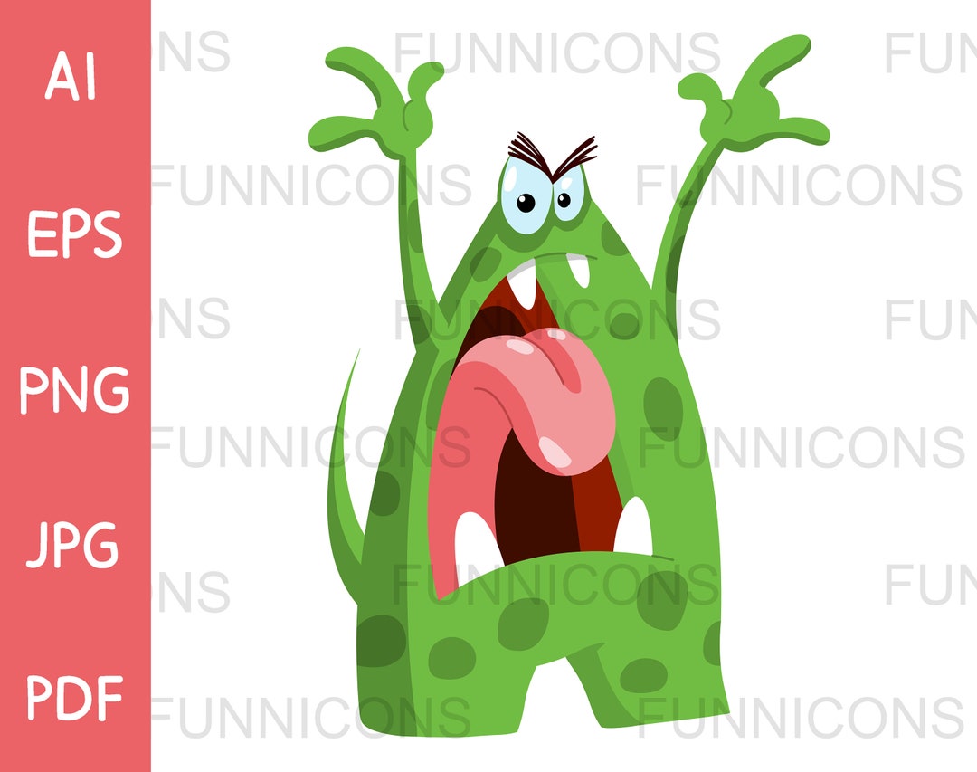 Clipart Cartoon of an Angry Green Monster Raising It Hands and ...