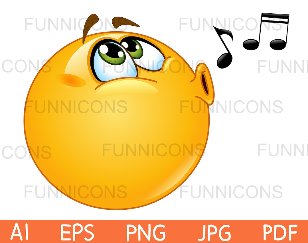 Clipart Cartoon of an Emoji Emoticon Whistling With Music - Etsy
