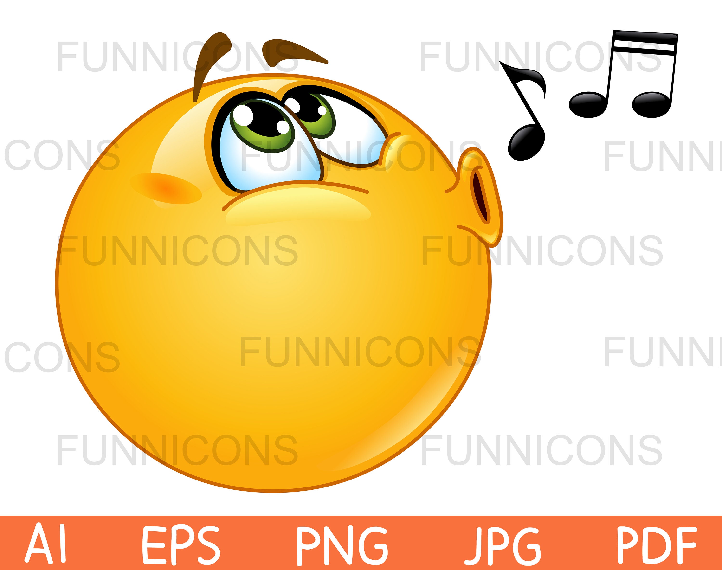 Clipart Cartoon of an Emoji Emoticon Whistling With Music - Etsy Israel