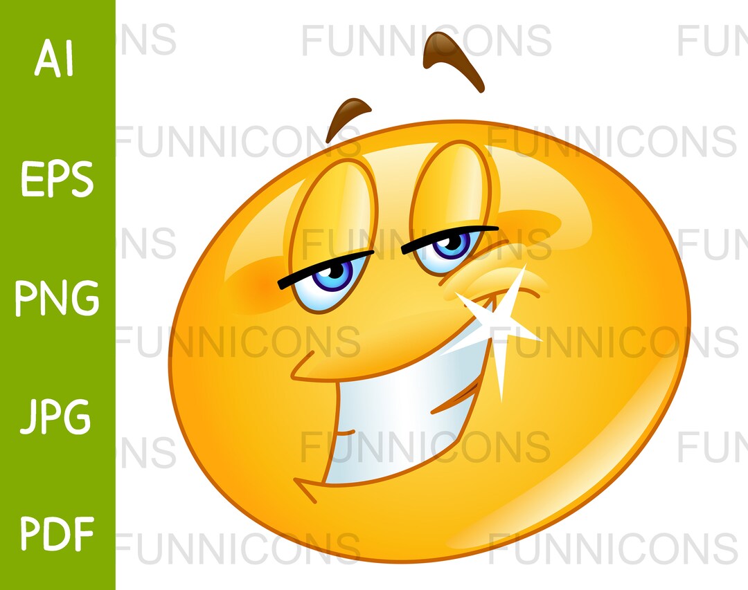 Clipart Cartoon of a Charming Emoticon With a Twinkle Smile, Ai Eps Png ...