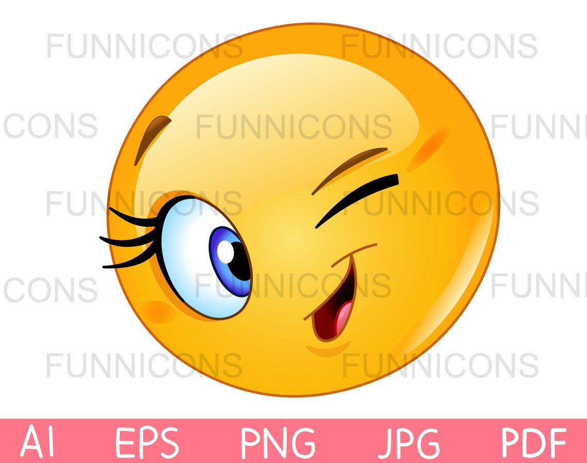 Clipart Cartoon of a Happy Female Emoticon Winking, Ai Eps Png Jpg and ...