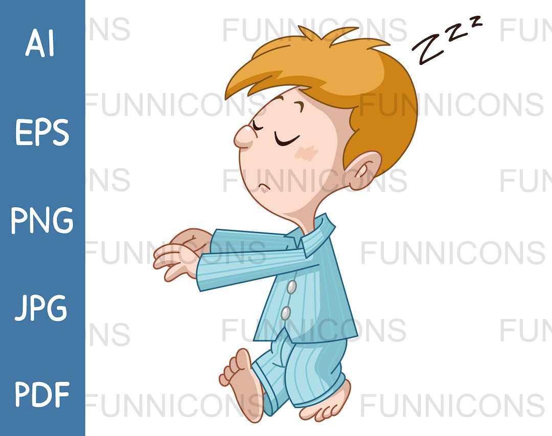Clipart Cartoon of a Kid Boy Sleepwalking Sleep Walking, Ai Eps Png Jpg ...