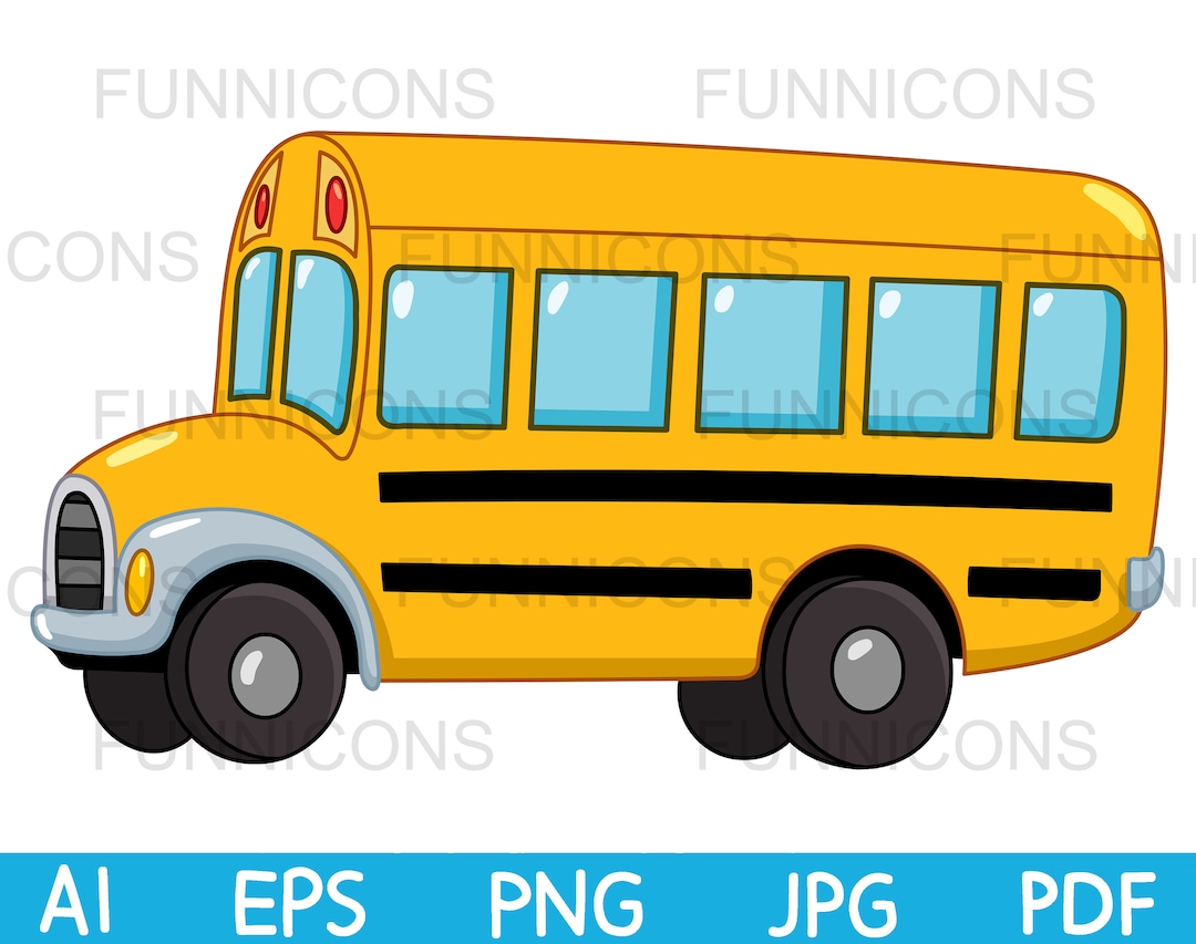 Clipart Cartoon of a Cute Yellow School Bus, Ai Eps Png Jpg and Pdf ...