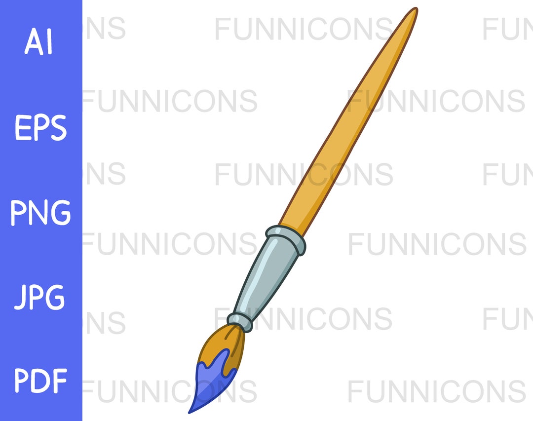 Clipart Cartoon of an Art Paint Brush Paintbrush With Blue Paint, Ai ...