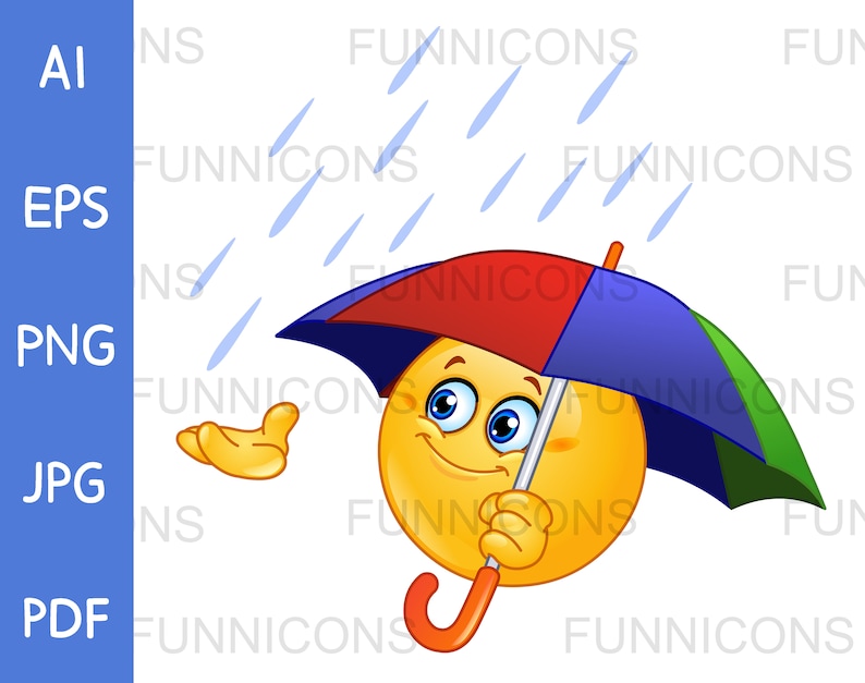 Clipart Cartoon of a Smiling Emoticon Catching Rain in His Hand ...
