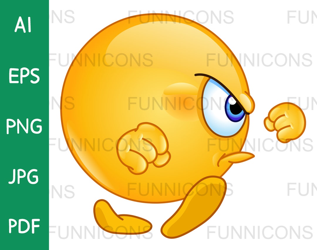 Clipart Cartoon of an Angry Emoticon Walking or Marching, Ai Eps Png ...
