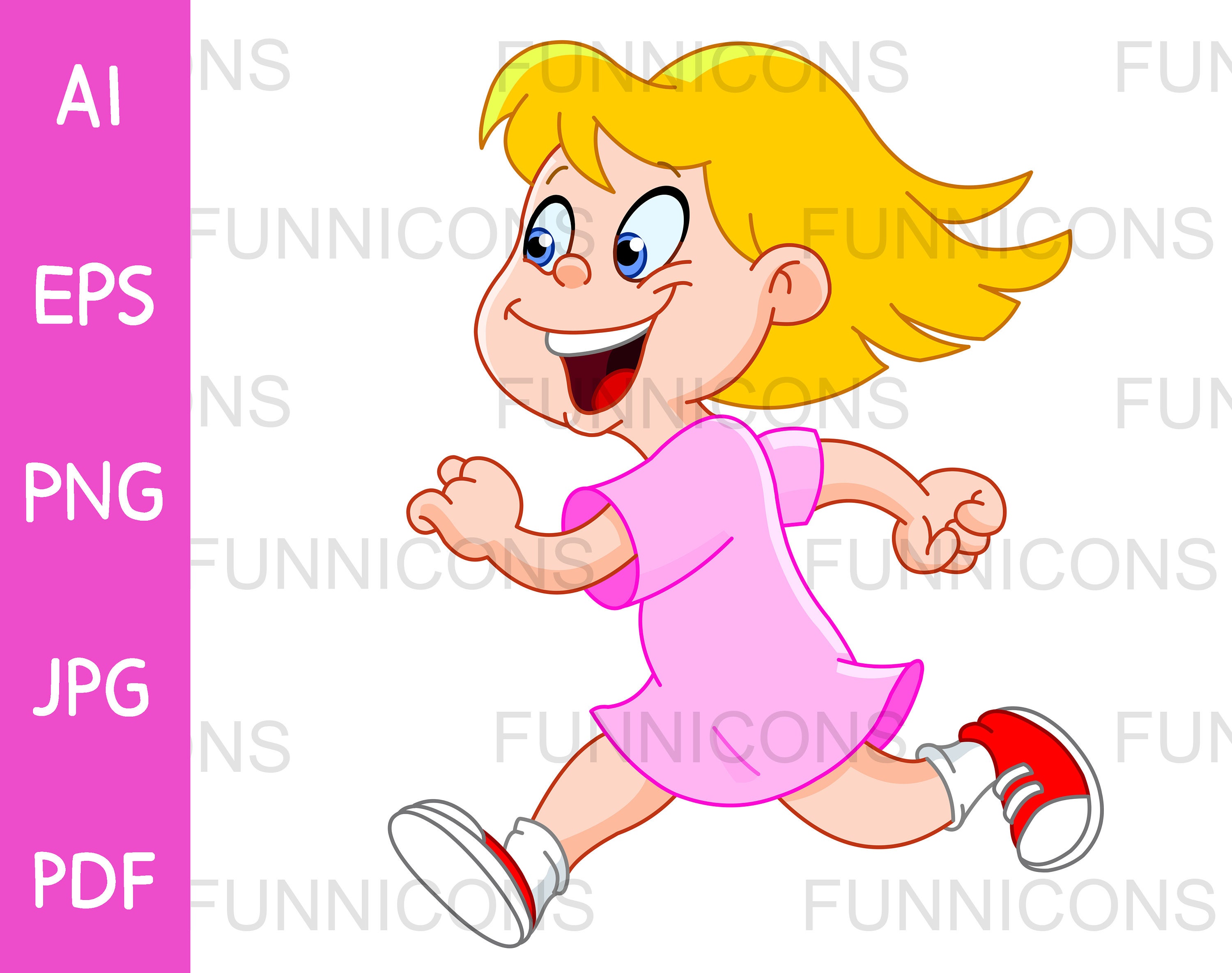 Clipart Cartoon of a Happy Little Girl Running, Ai Eps Png Jpg and Pdf ...