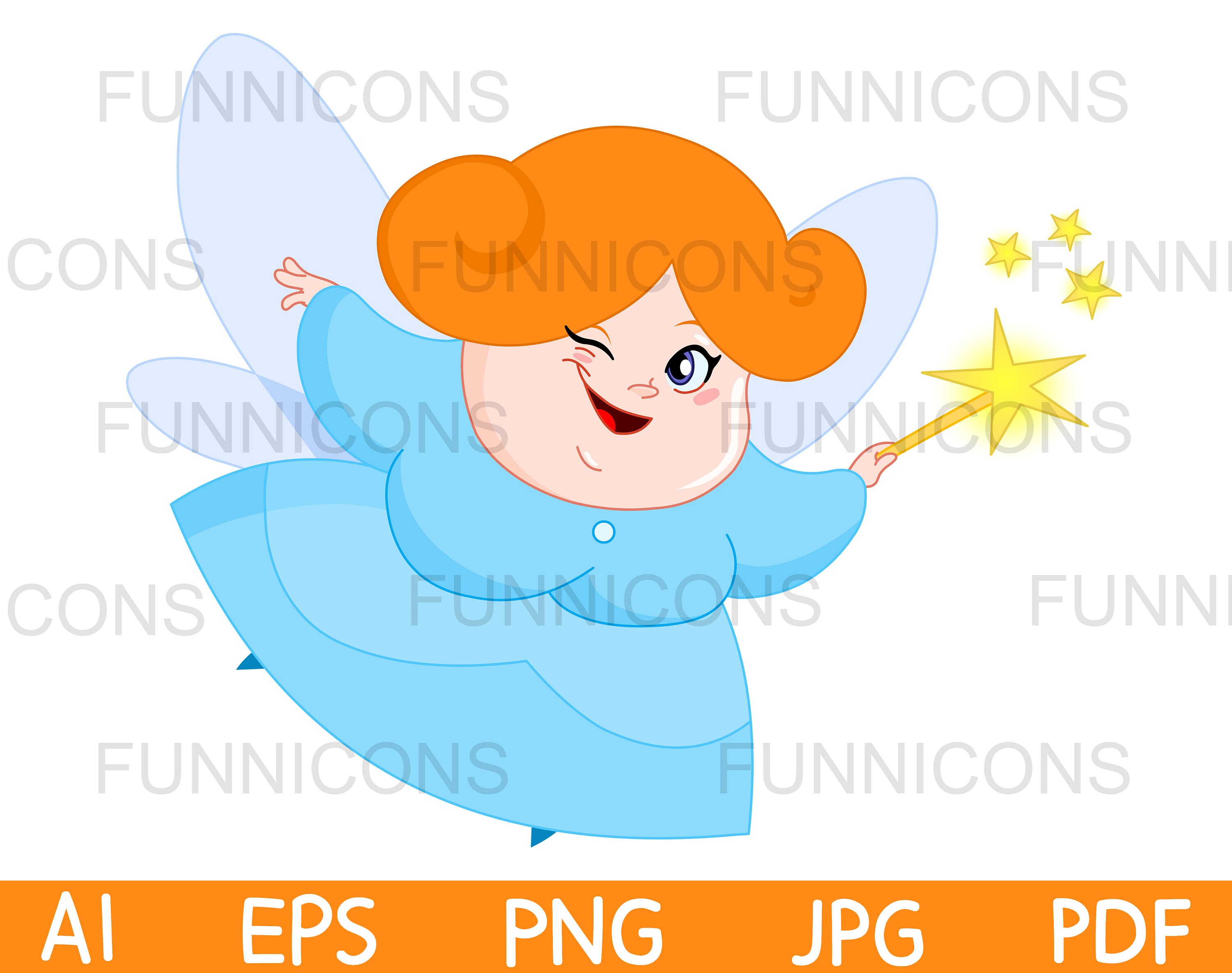 Clipart cartoon of a happy chubby fairy winking and flying | Etsy
