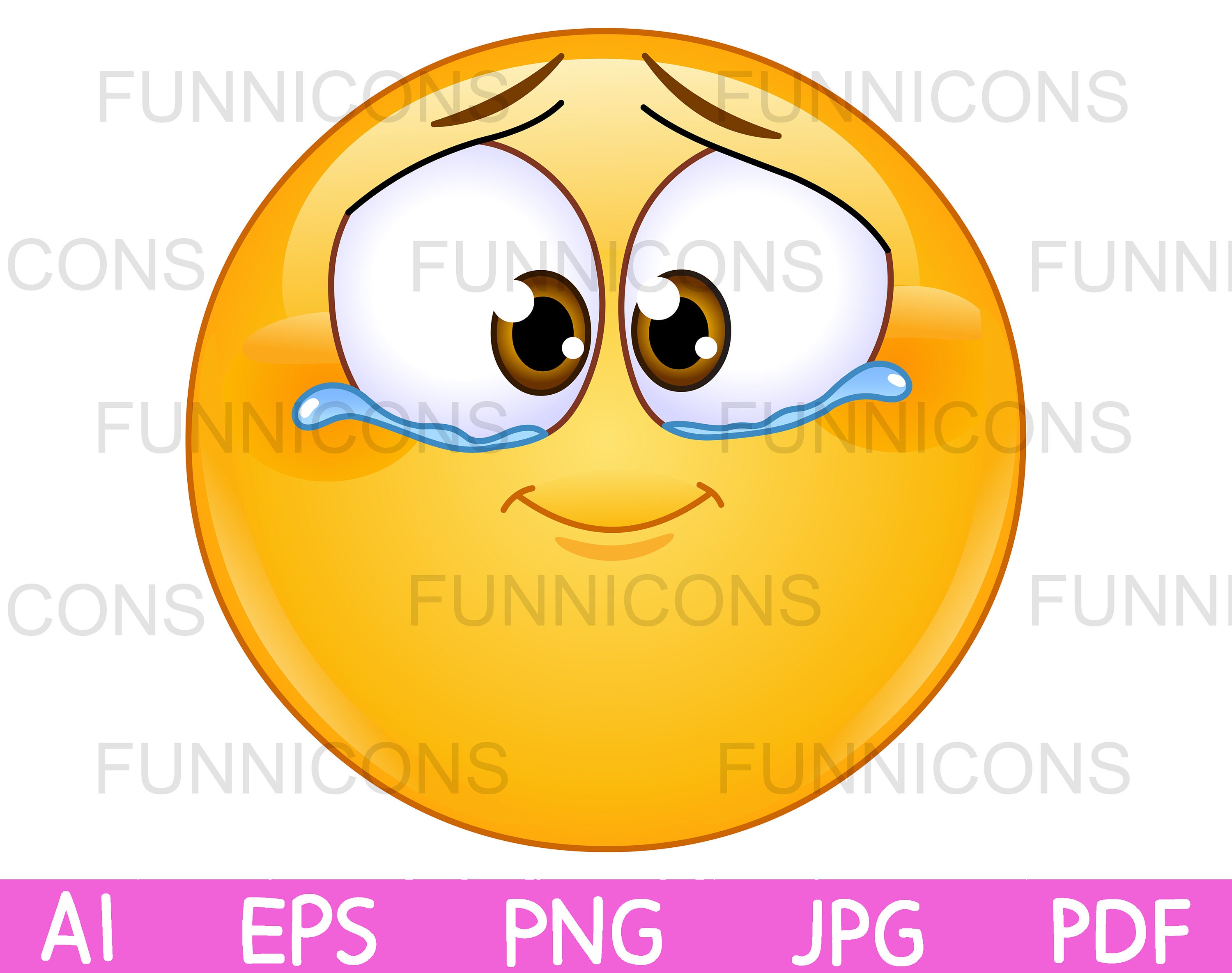 Clipart Cartoon Of Cute Emotional Emoji Emoticon With Tears Of Etsy