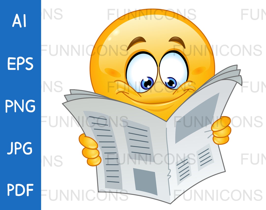 Clipart Cartoon of a Happy Emoticon Reading a Newspaper, Ai Eps Png Jpg ...