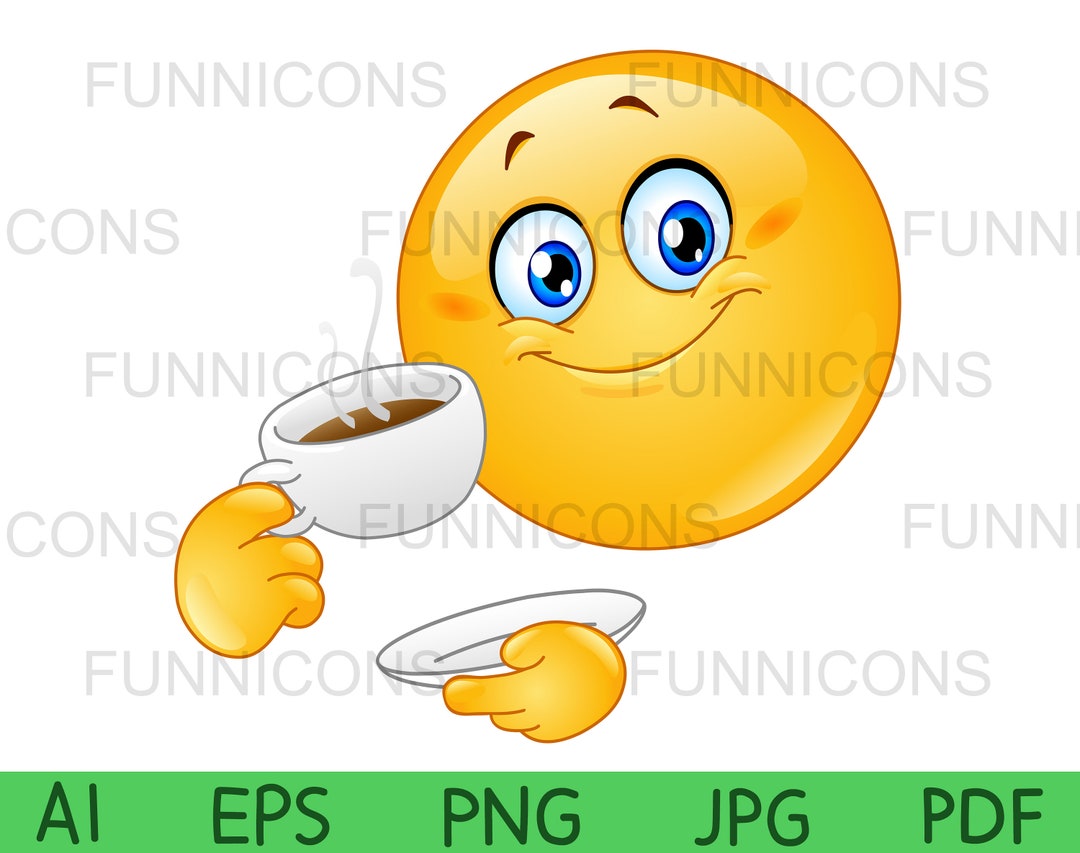 Clipart Cartoon of a Happy Emoticon Drinking Coffee, Ai Eps Png Jpg and ...