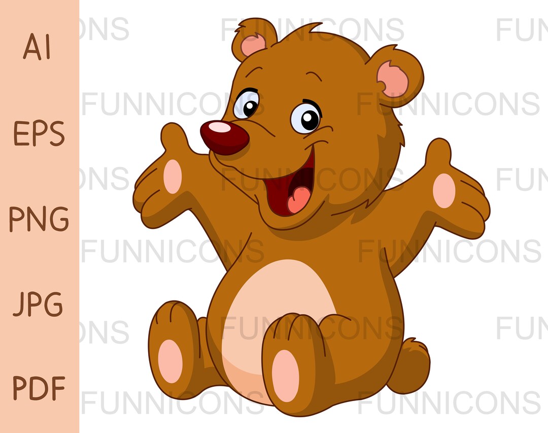 Happy Teddy Bear Clipart, Vector Illustration, Ai Eps Png Pdf and Jpg ...