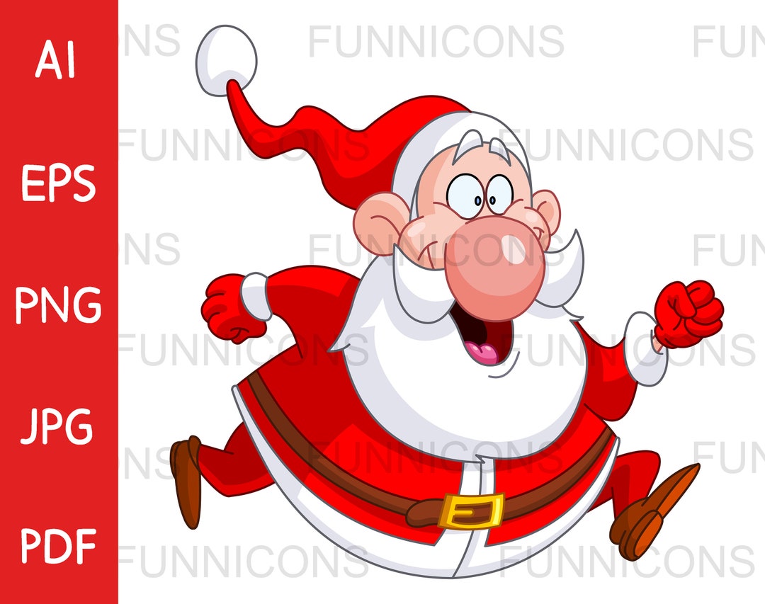 Christmas Clipart Cartoon of a Happy Chubby Santa Claus Running, Ai Eps ...